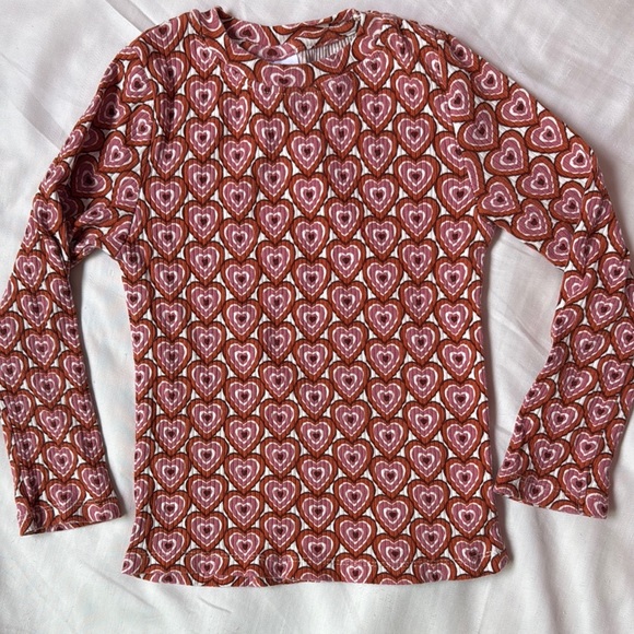 Zara | Shirts & Tops | Zara Girls Heart Pattern Long Sleeve Ribbed Top ...